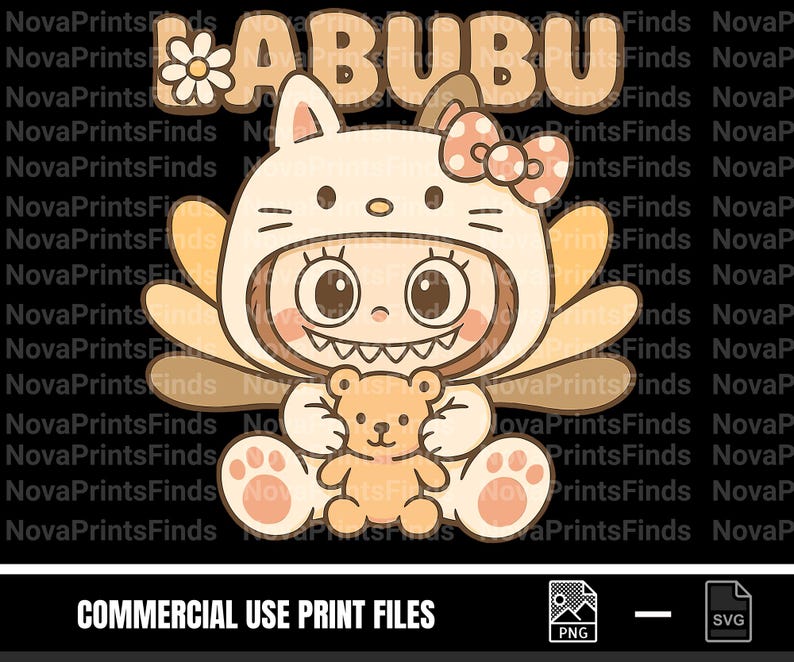 Kawaii Lulubee Girl Hugging Star in Bunny Hoodie | Pastel Nursery Wall ...