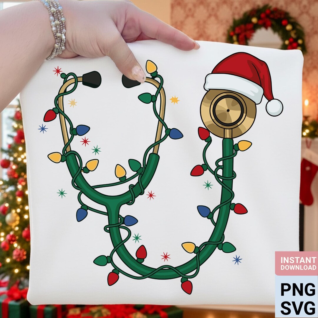 Nurse Christmas Lights Svg Png, Stethoscope Santa Hat Art, Medical ...