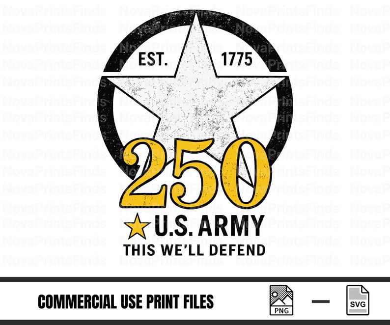 U.S. Army 250th Anniversary Design SVG PNG, Patriotic Clipart ...