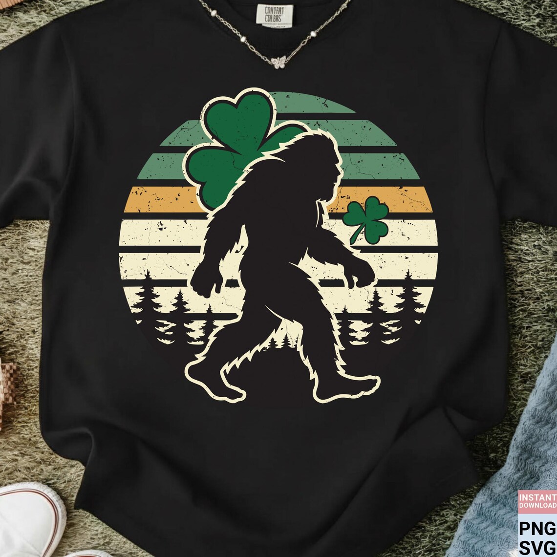 Retro Bigfoot Shamrock PNG SVG, Sasquatch St Patrick’s Day Shirt, Funny ...