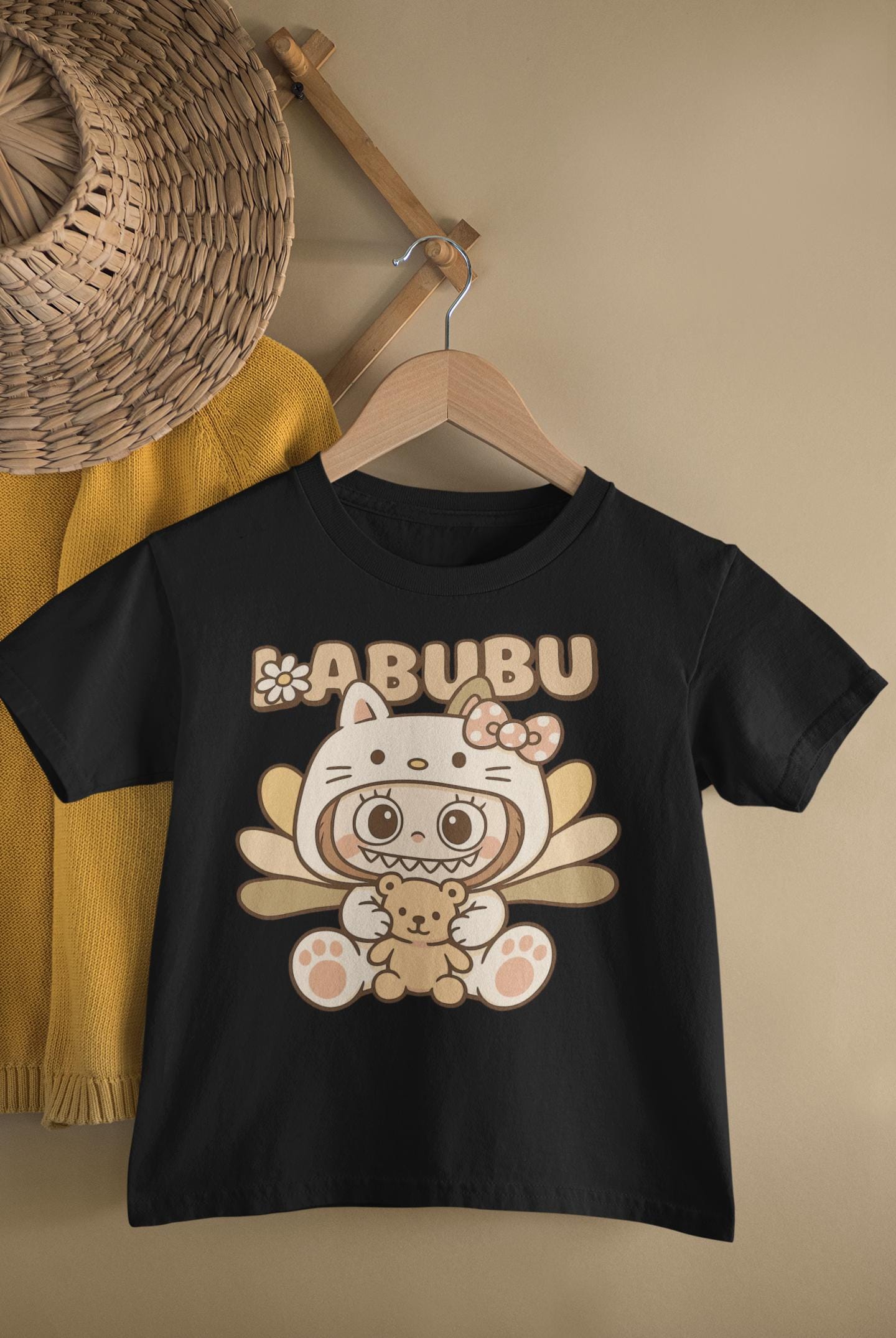 Kawaii Lulubee Girl Hugging Star in Bunny Hoodie | Pastel Nursery Wall ...