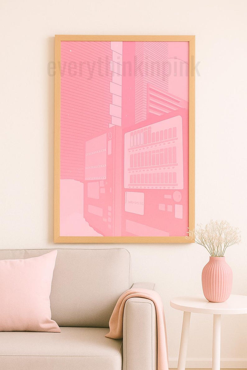 Pink Vending Machine Japan Print – Minimalist Snowy City Wall Art ...