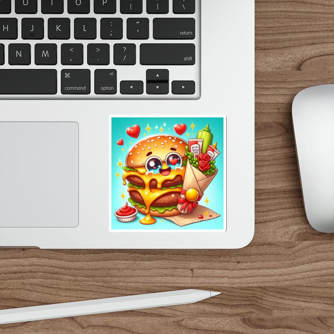 Kawaii Burger Sticker | Cute Cheeseburger Vinyl Decal | Cartoon Foodie ...