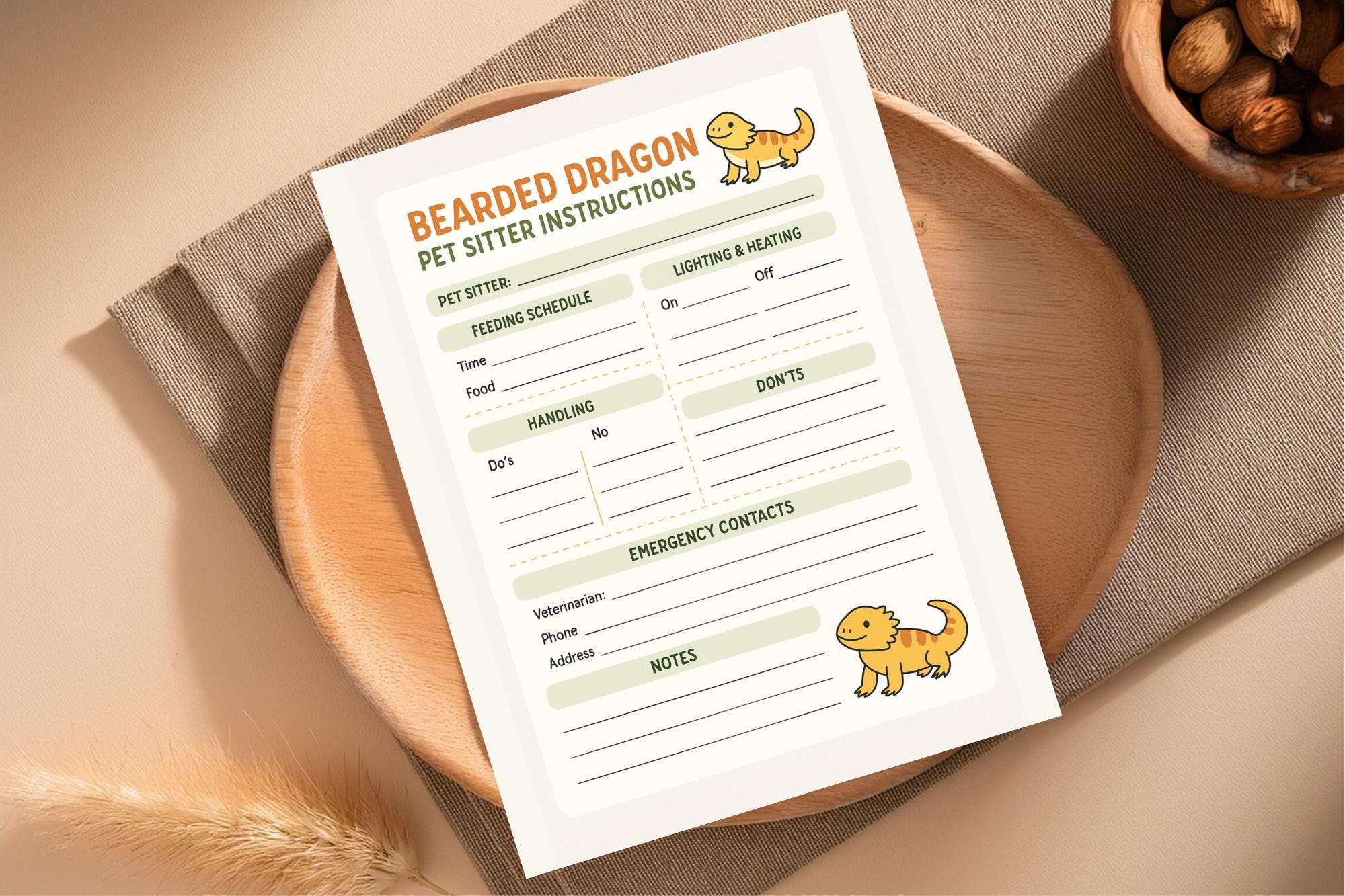 NEW! Bearded Dragon Pet Sitter Printable Kit – Care Sheets, Routine ...