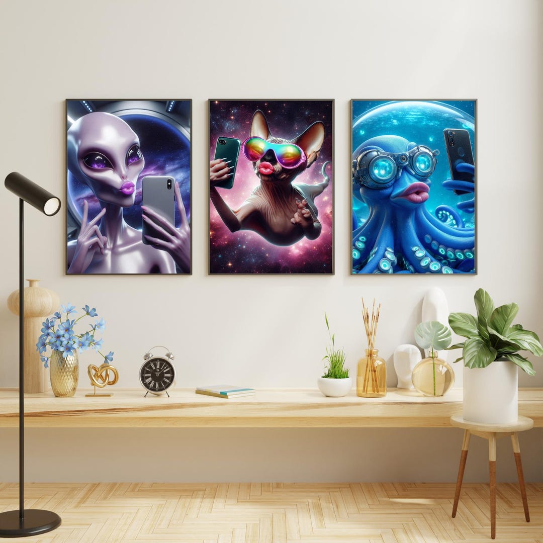 Funny Alien Animal Selfie Prints: Galaxy Wall Art (digital Download) - Etsy