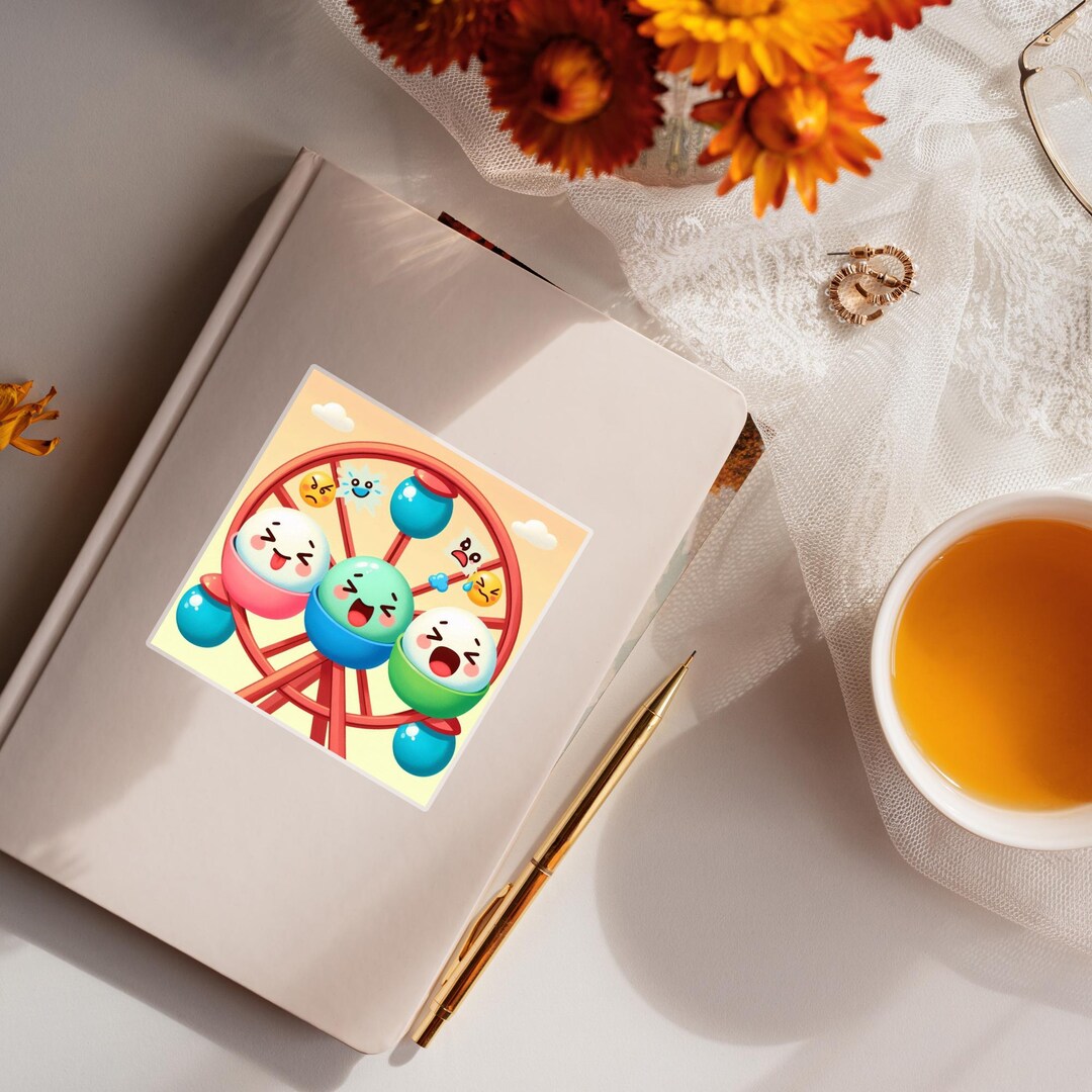 Kawaii Ferris Wheel Sticker | Cute Emotion Faces Carnival Ride Vinyl ...