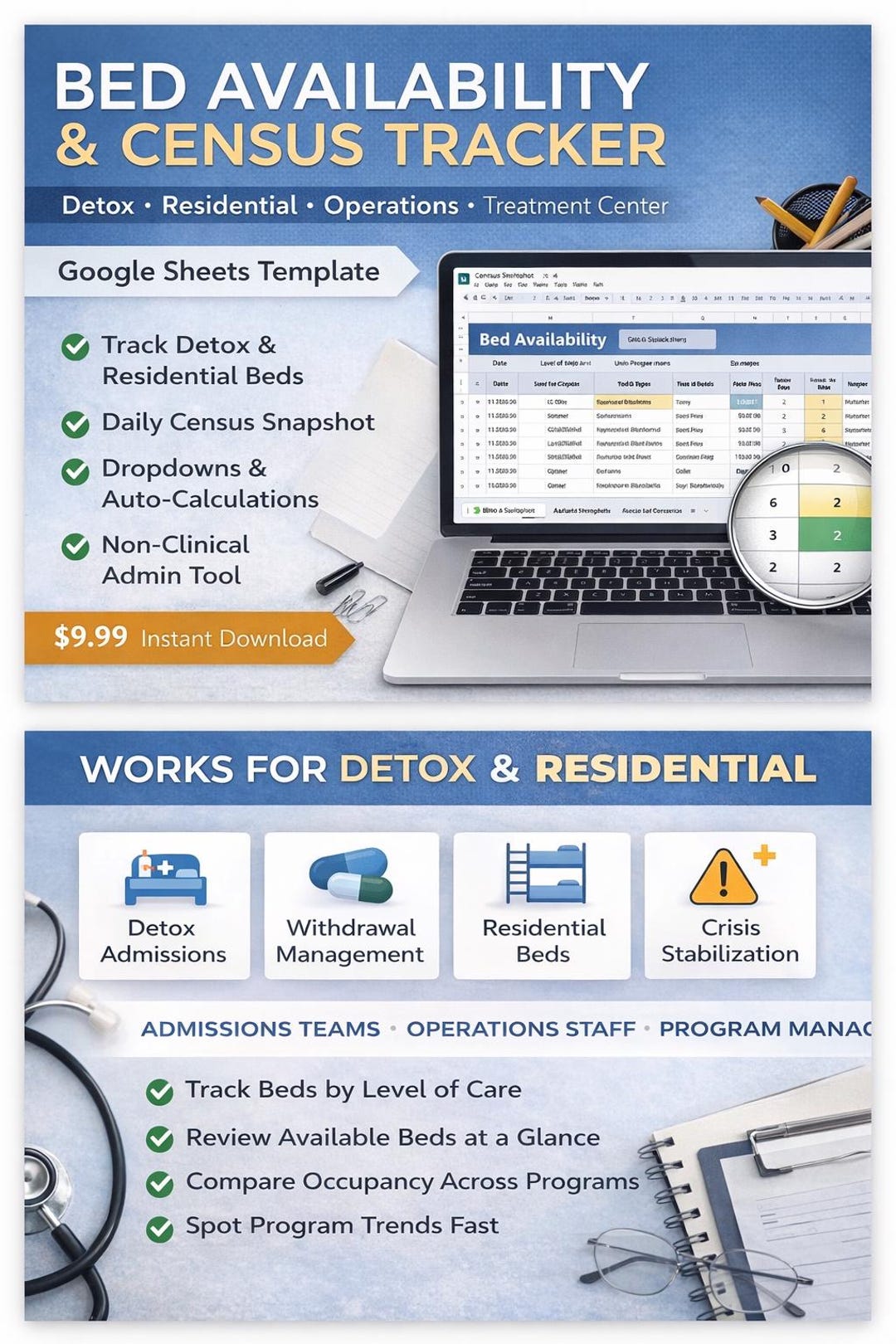 Bed Availability & Census Tracker | Google Sheets Template | Detox ...