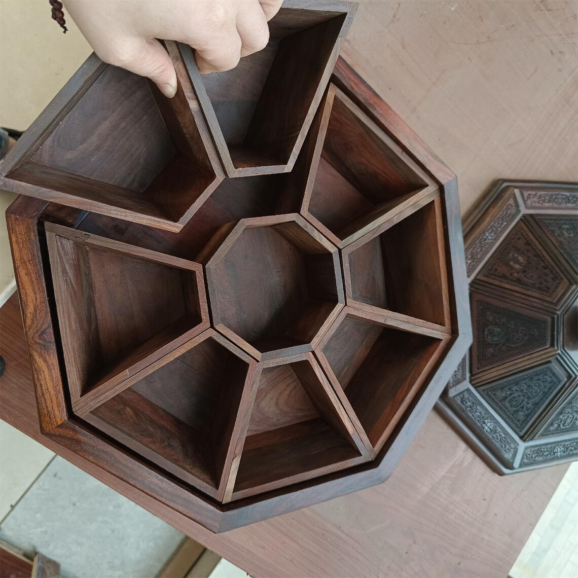 Handmade Wooden Octagon Snack Box With Lid – Rustic Nut Candy Organizer ...