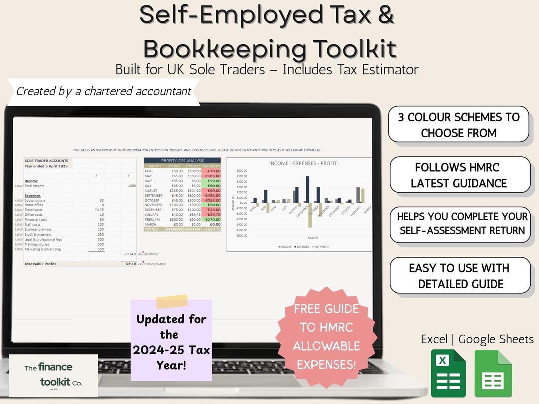 Self Assessment Bookkeeping Spreadsheet UK | Tax Estimator + Income ...