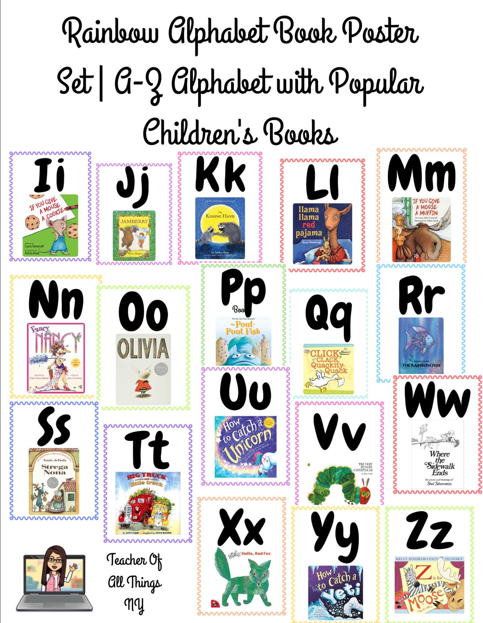 Rainbow Alphabet Book Poster Set | A-Z Alphabet With Popular Children's ...