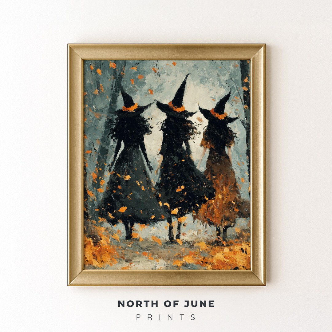 Three Witches in Autumn Woods Art Print - Enchanting Fall Scene ...