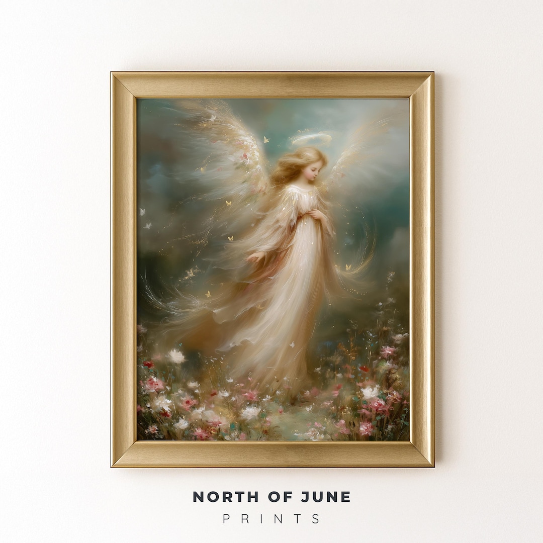 Angelic Art Print With Flowers - Heavenly Fantasy Wall Art, Ethereal ...