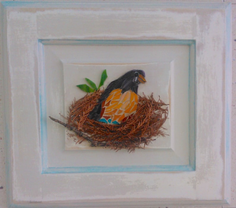 Farmhouse Style Mosaic-robin on a Nest of Twigs - Etsy