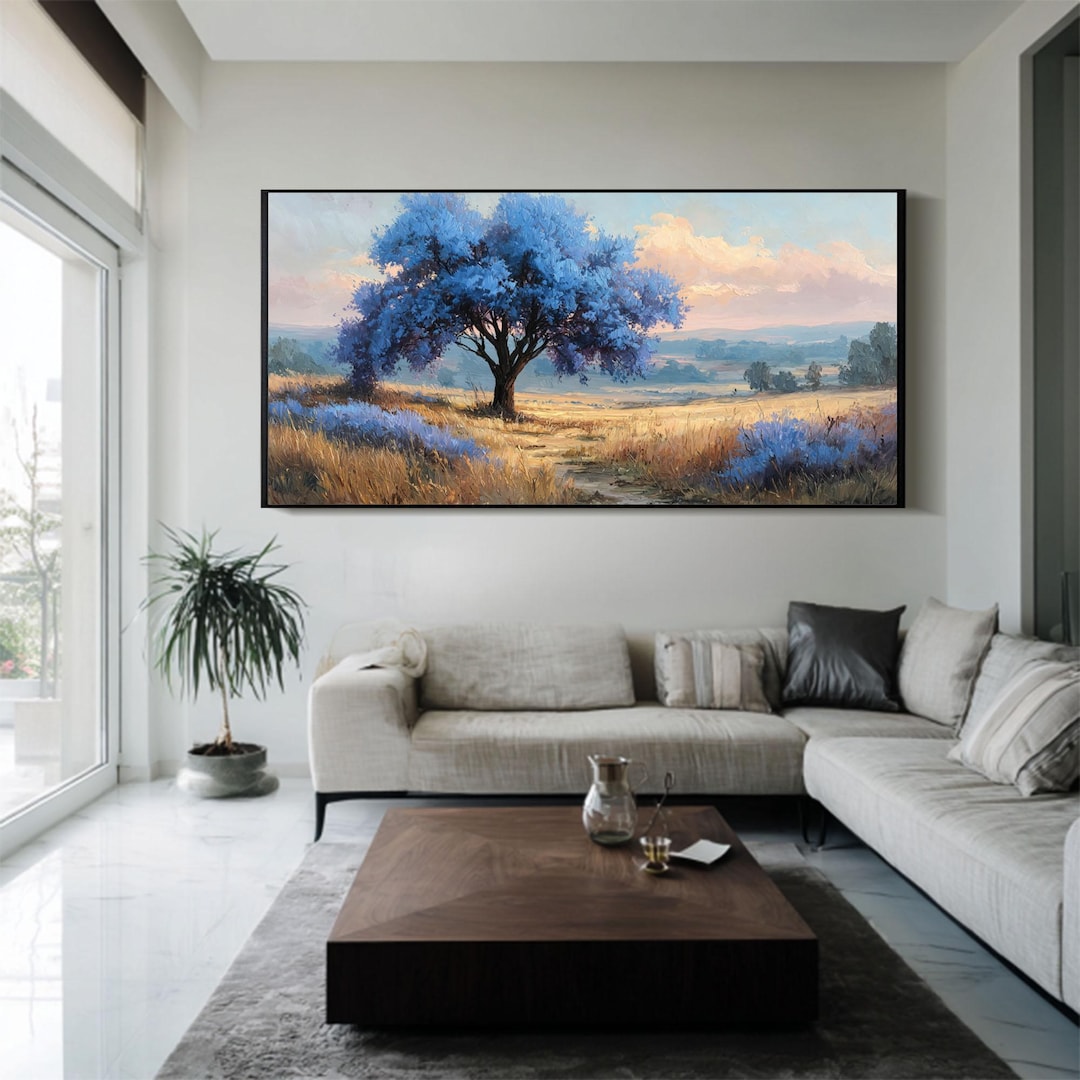 Hand-painted Blue Blossom Tree Oil Painting, Textured Landscape Art - Etsy