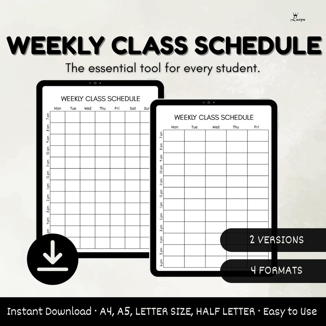 Weekly Class Schedule Printable | 2 Layouts: Mon–fri + Mon–sun | School ...