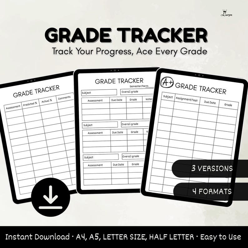 Grade Tracker Printable | Student Grade Log | Academic Progress Tracker ...