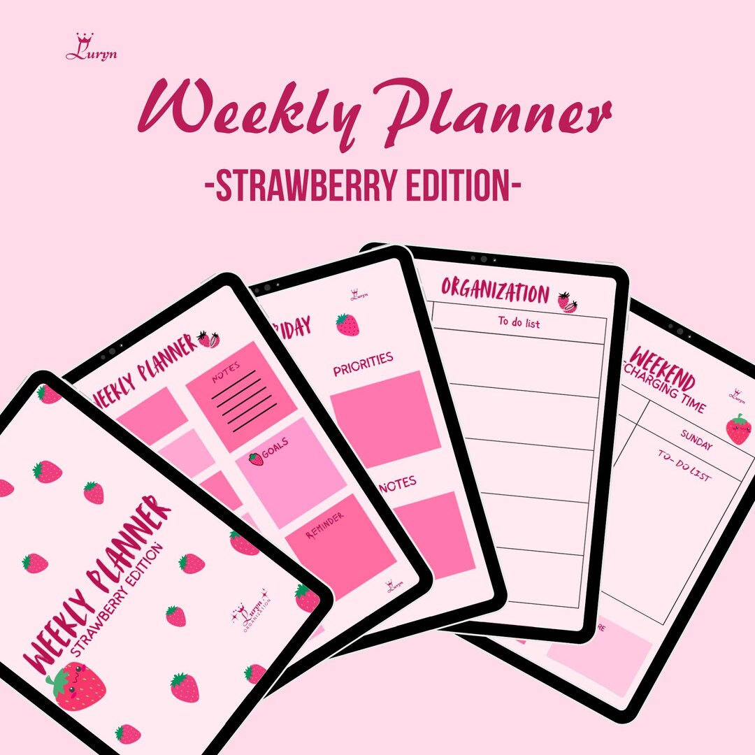 Strawberry Weekly Planner | Digital PDF Planner A4 A5 US Letter | To-do ...
