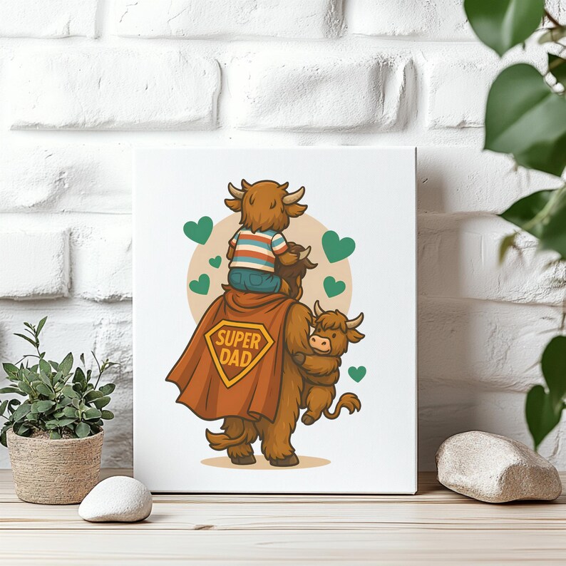 Fathers Day Present -highland Cow With Calves Print, Adorable Super Dad ...