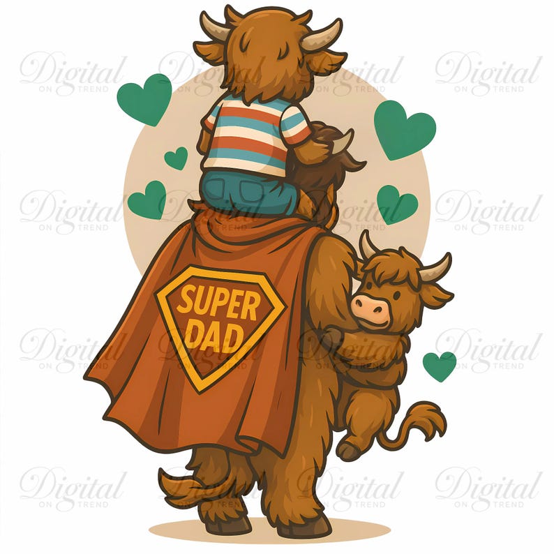 Fathers Day Present -highland Cow With Calves Print, Adorable Super Dad ...