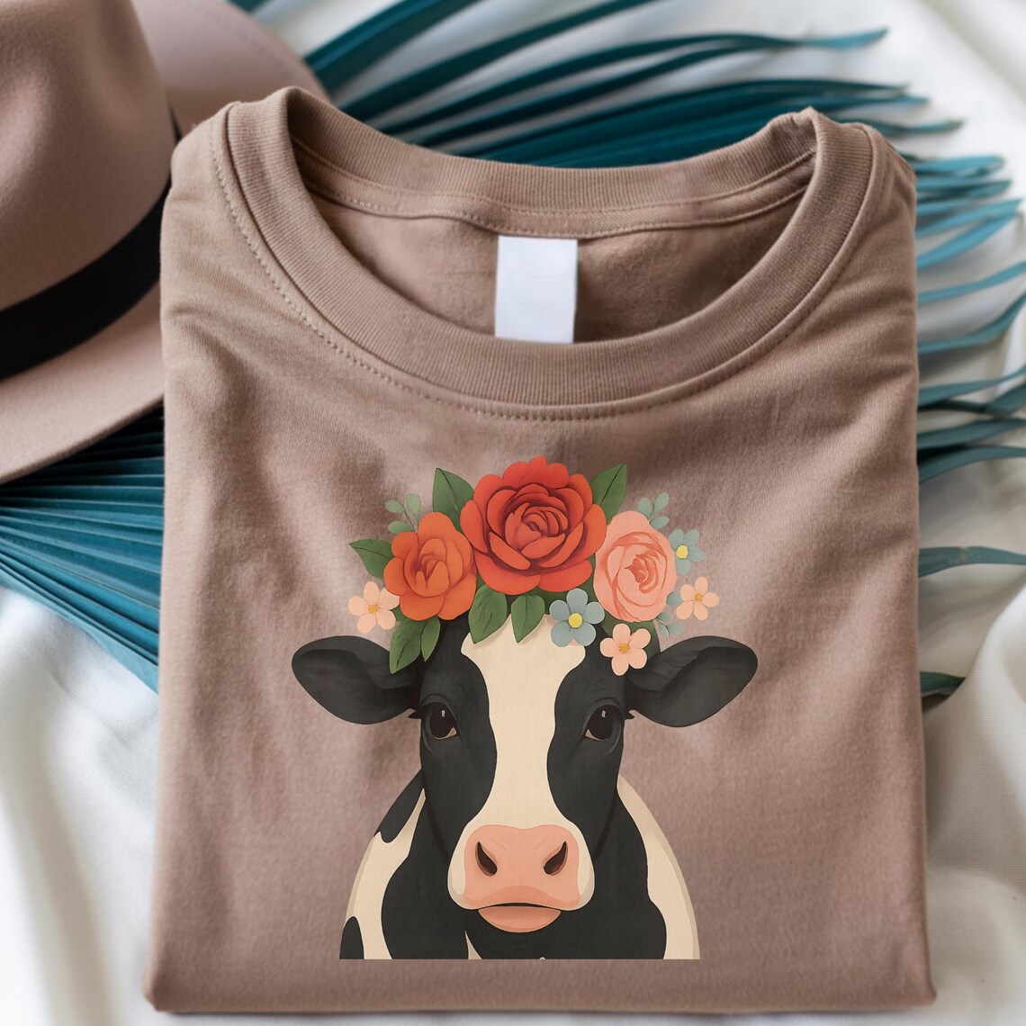 Cattle PNG Holstein Cow Digital Illustration With Floral Crown, Black ...