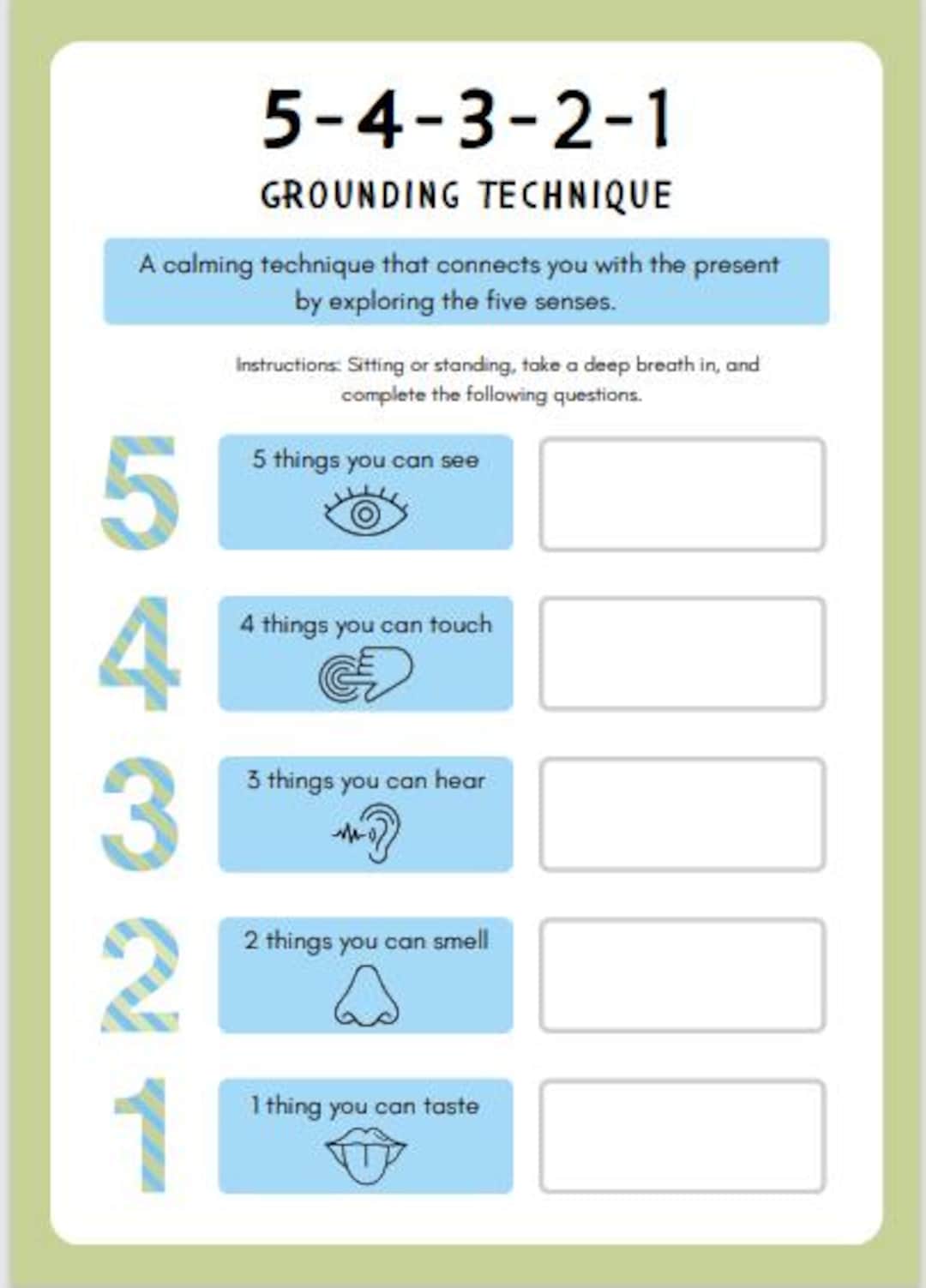 Social Emotional Learning 5,4,3,2,1 Grounding Technique - Etsy
