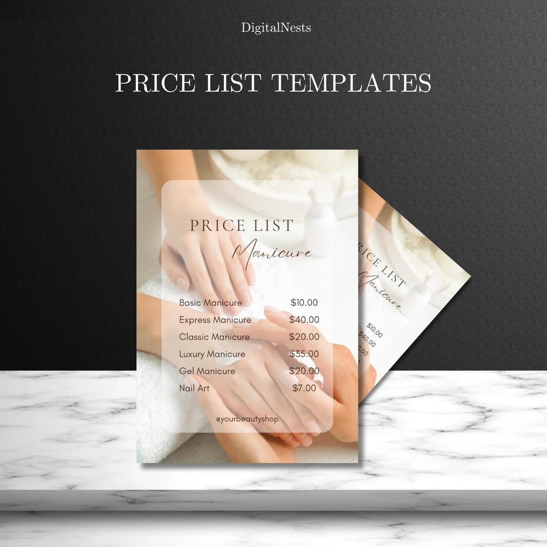 Manicure Price List Template | Elegant Editable Nail Salon Menu ...