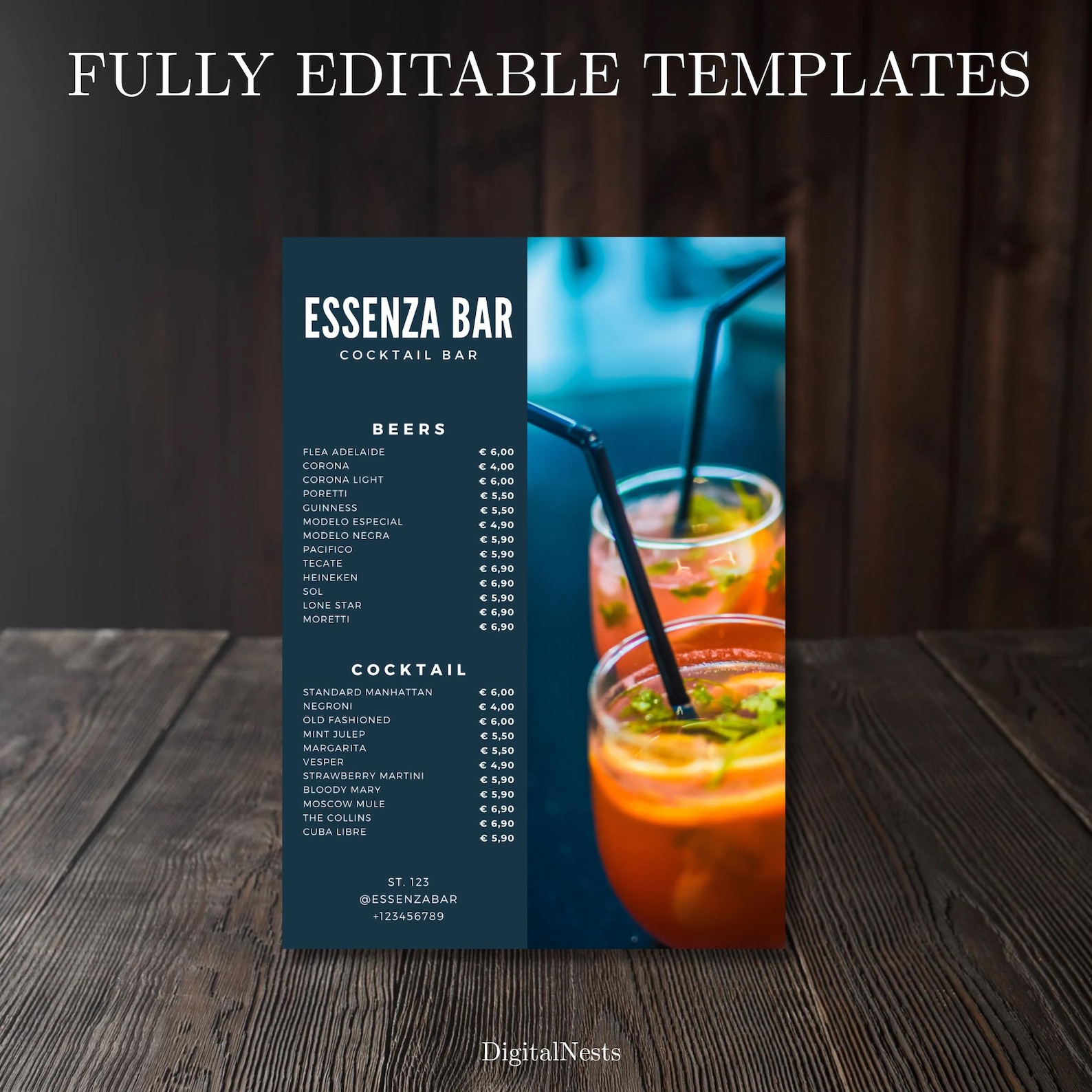Elegant Cocktail Menu Template | Digital Bar Drink Menu Canva ...