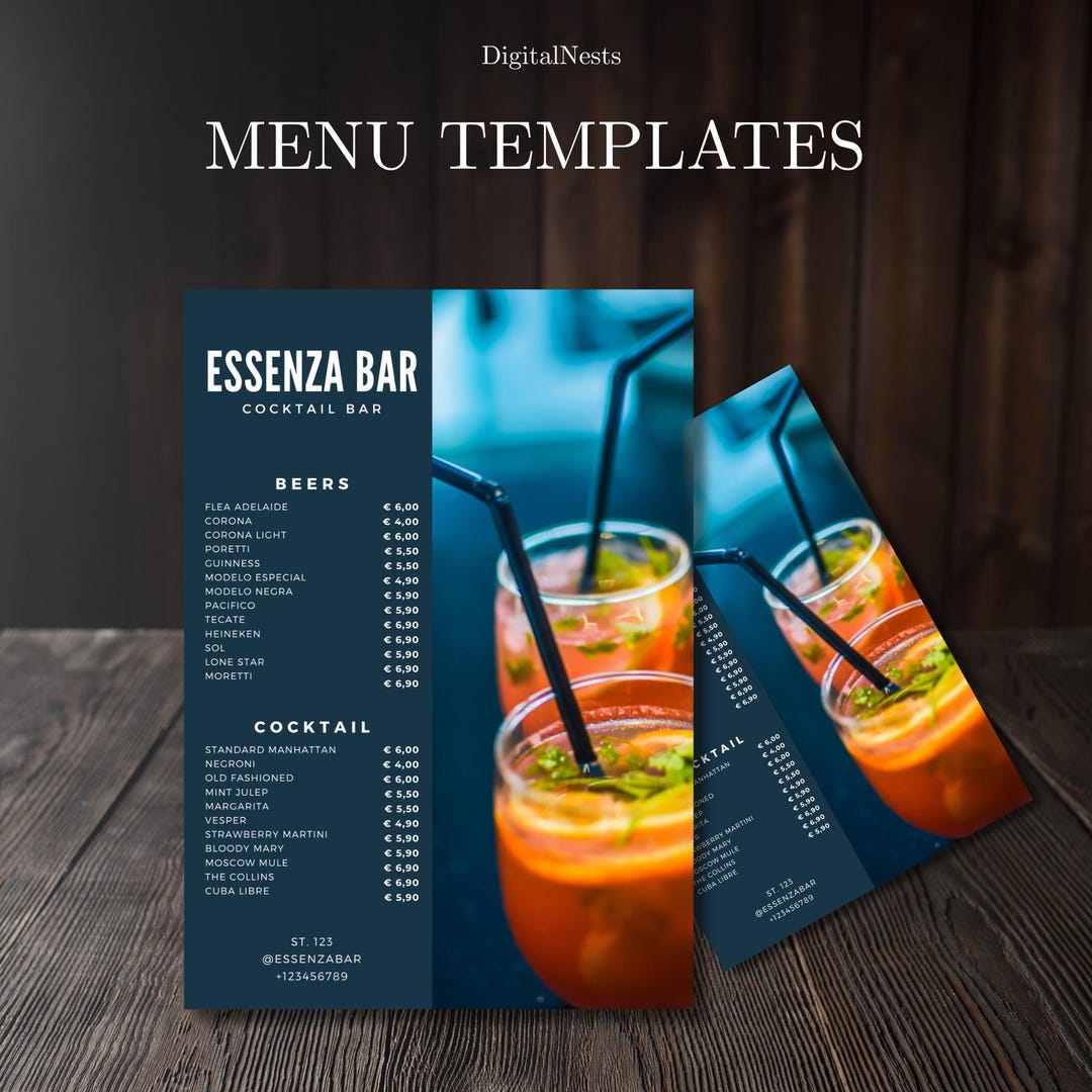Elegant Cocktail Menu Template | Digital Bar Drink Menu Canva ...