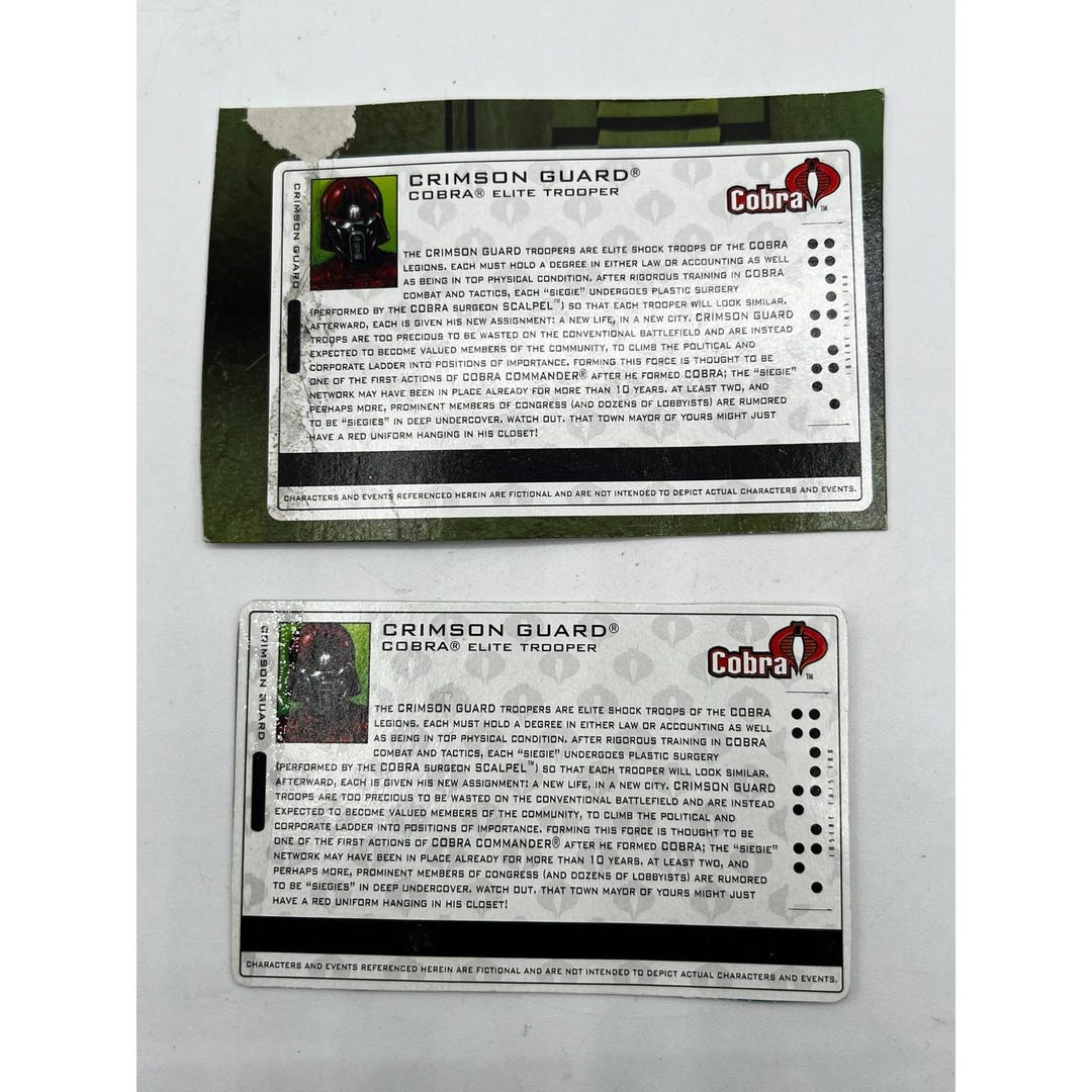 GI Joe File COBRA Crimson Guard Elite Trooper File Cards X 2 Vintage ...