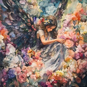 Fantasy Angel Clipart Set – Floral Watercolor JPG Bundle – 4000x4000 Px ...