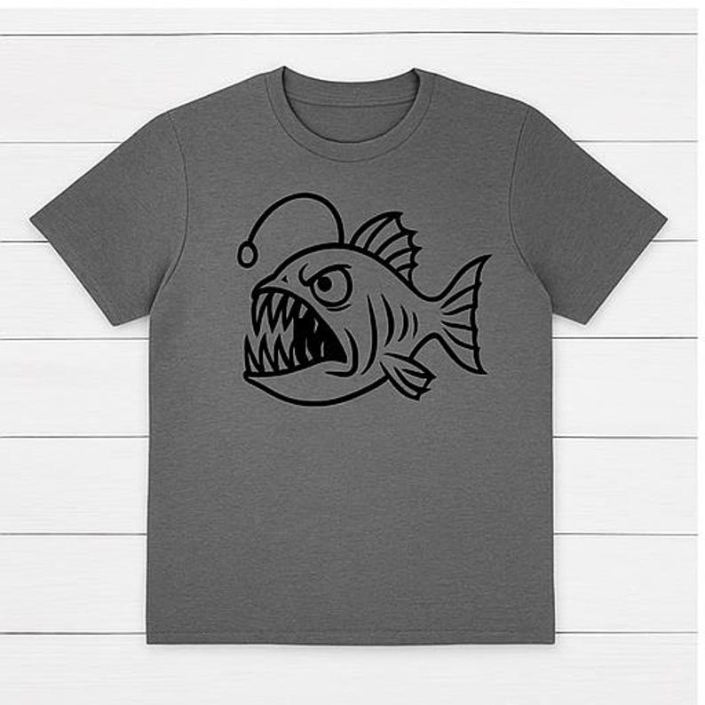 Scary Angler Fish SVG | Deep Sea Monster Line Art | Vector Clipart for ...