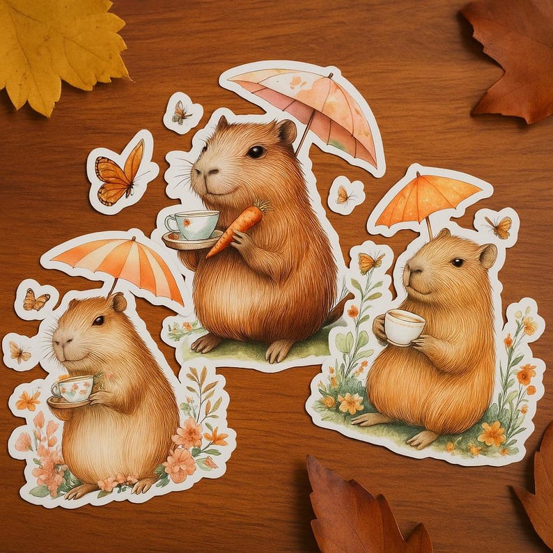 Cute Watercolor Capybara Clipart Bundle – PNG Files (digital Download ...