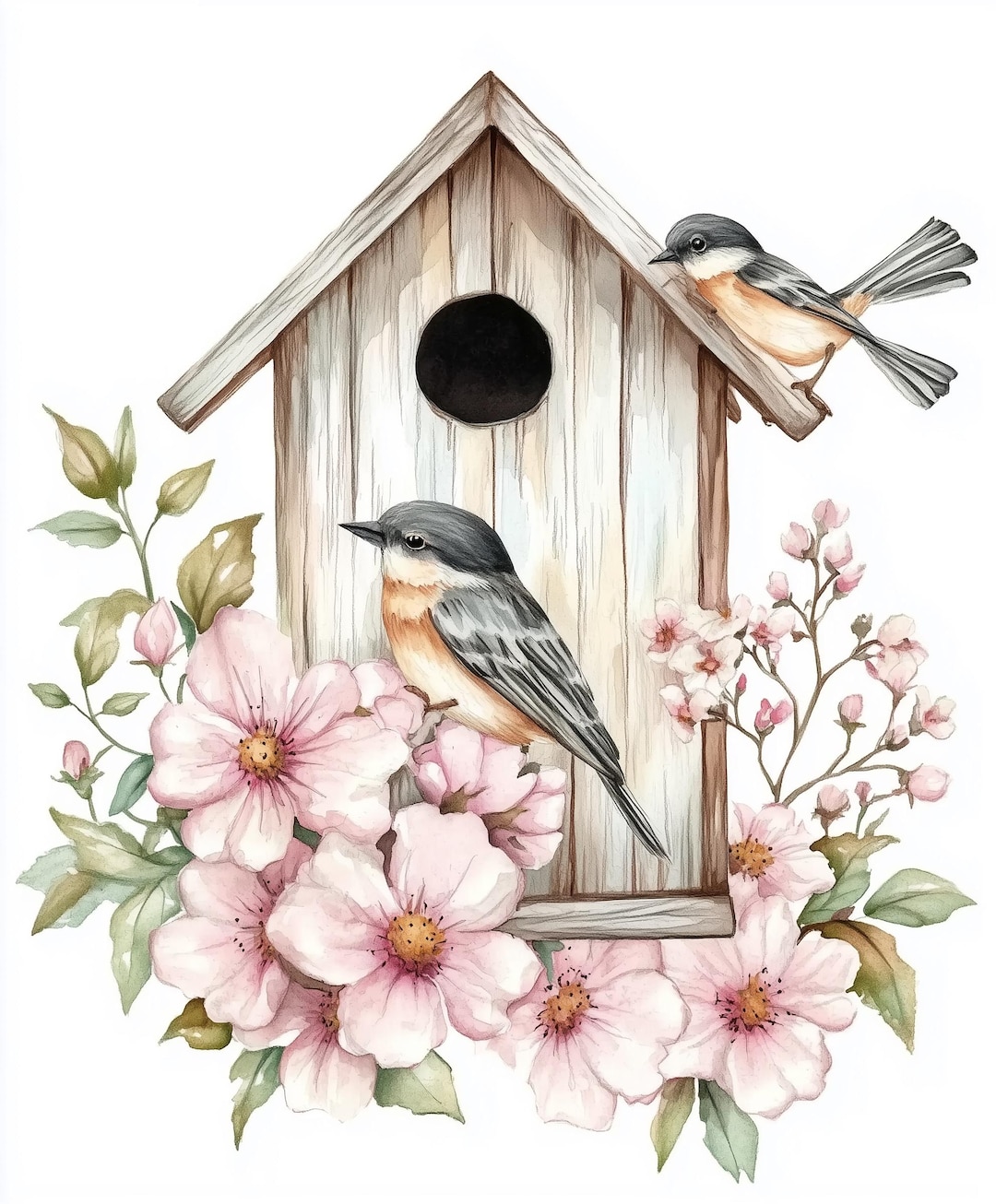 Watercolor Birdhouse Clipart, Floral Spring Birds, Cottage Garden PNG ...