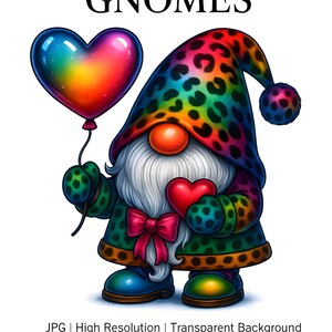 12 Rainbow Gnome Clipart JPG Bundle | Cute Colorful Gnomes for ...