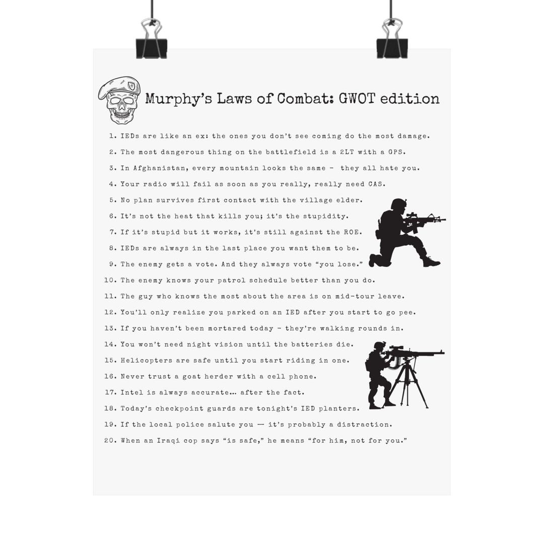 Murphy's Laws of Combat - GWOT Edition Poster | Military Humor | Funny ...