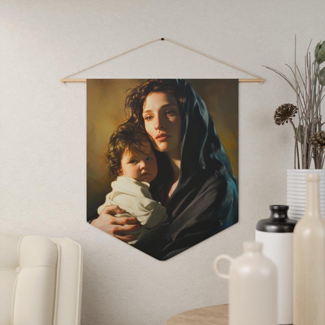 A Mother's Gentle Embrace - Mary and the Christ Child Pennant / Banner ...