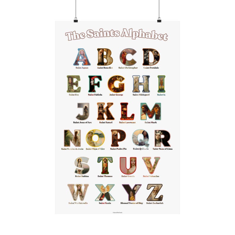 Catholic Saints ABC Print - Alphabet Poster - A to Z Saints Wall Art ...