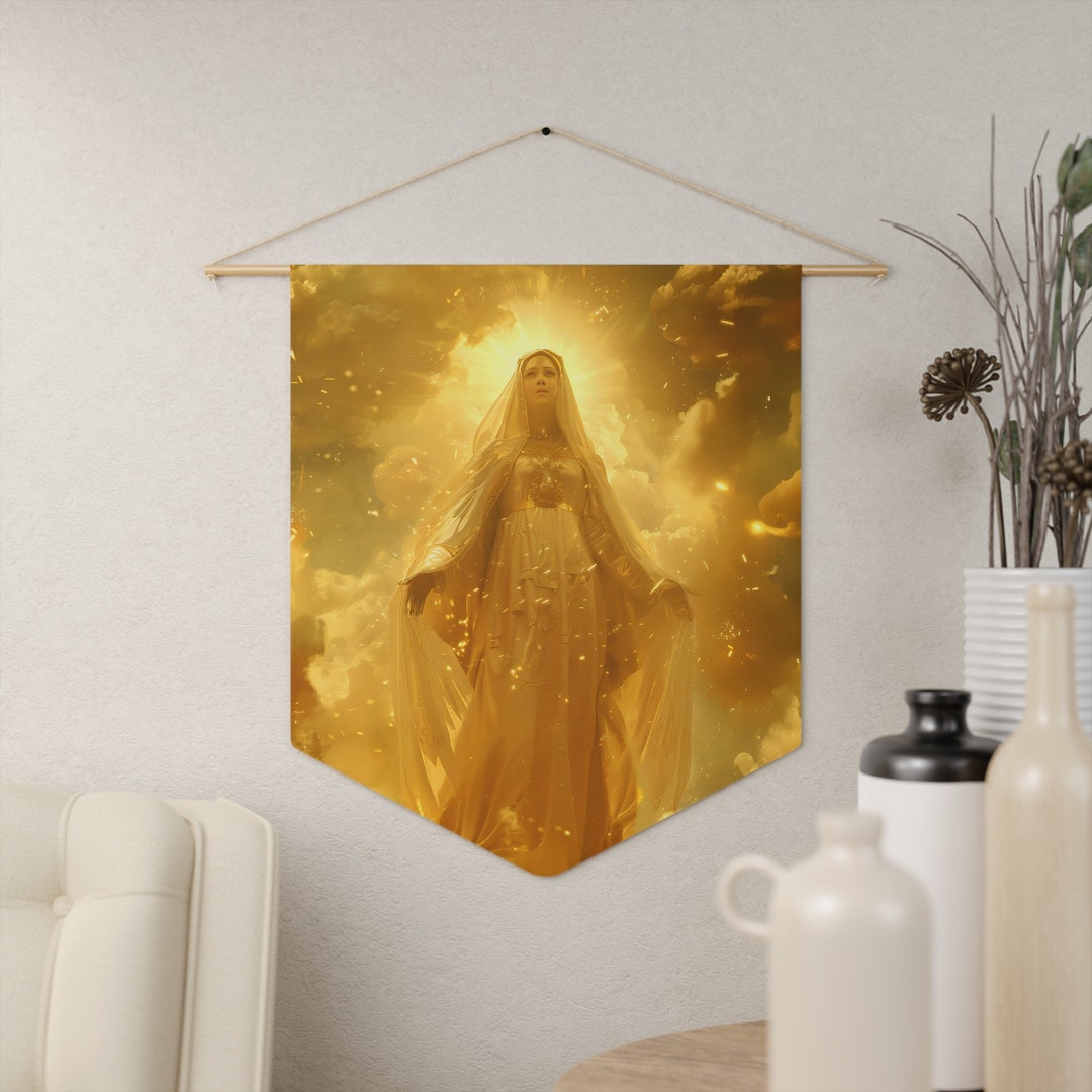Virgin Mary - Mystical Sun - Golden Mary Pennant / Banner / Wall ...
