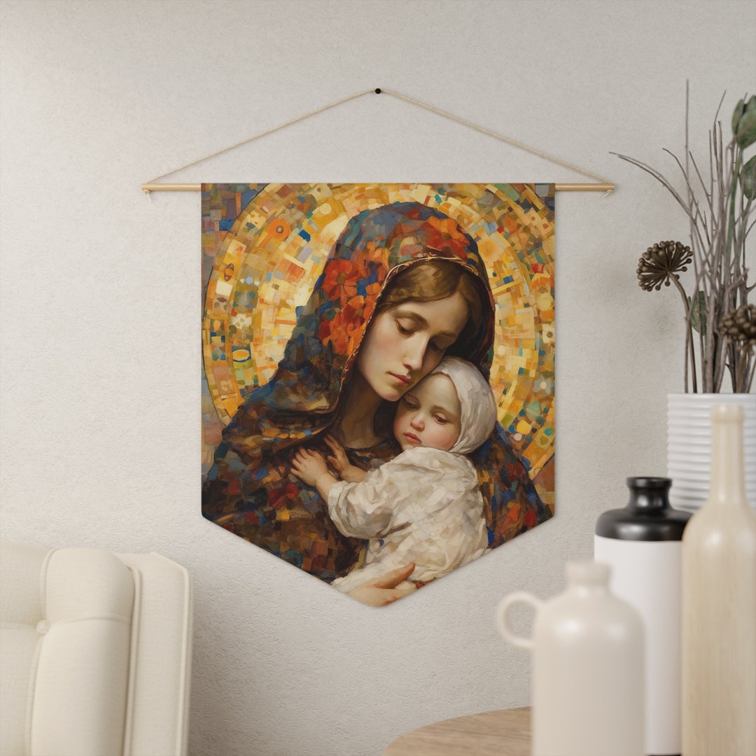 Holy Maternal Bond - Mary and the Christ Child Banner / Wall Hanging ...