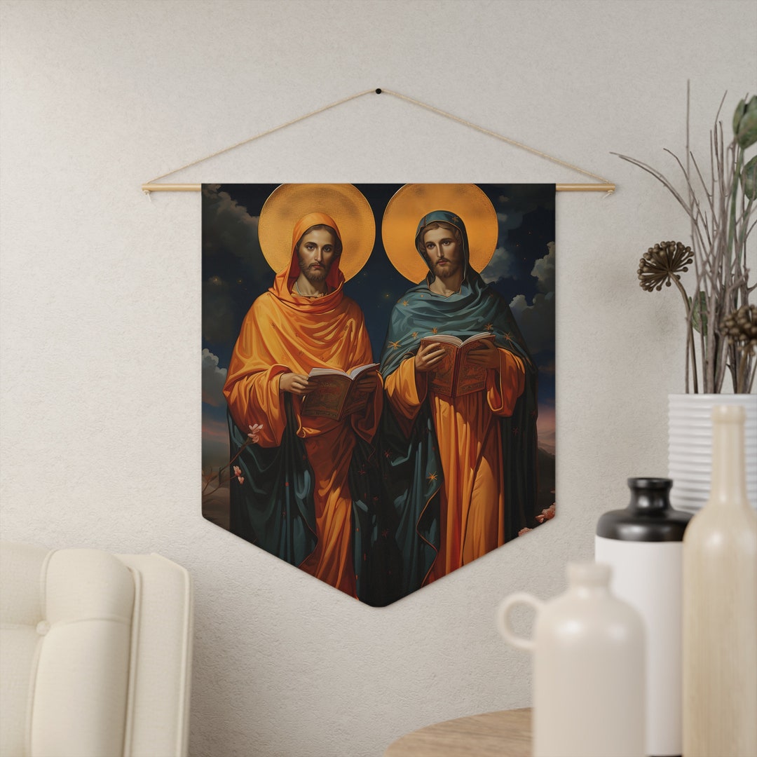 Saints Cosmas and Damian Wall Banner / Wall Hanging - Prayer Room Art ...