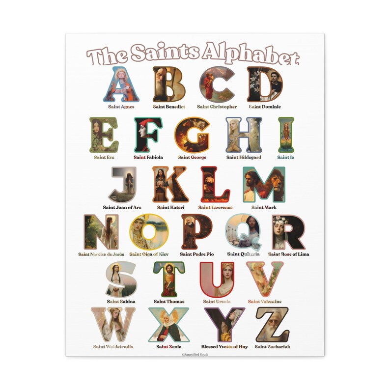 Catholic Saints ABC Alphabet Canvas - A to Z Saints Wall Art - Catholic ...