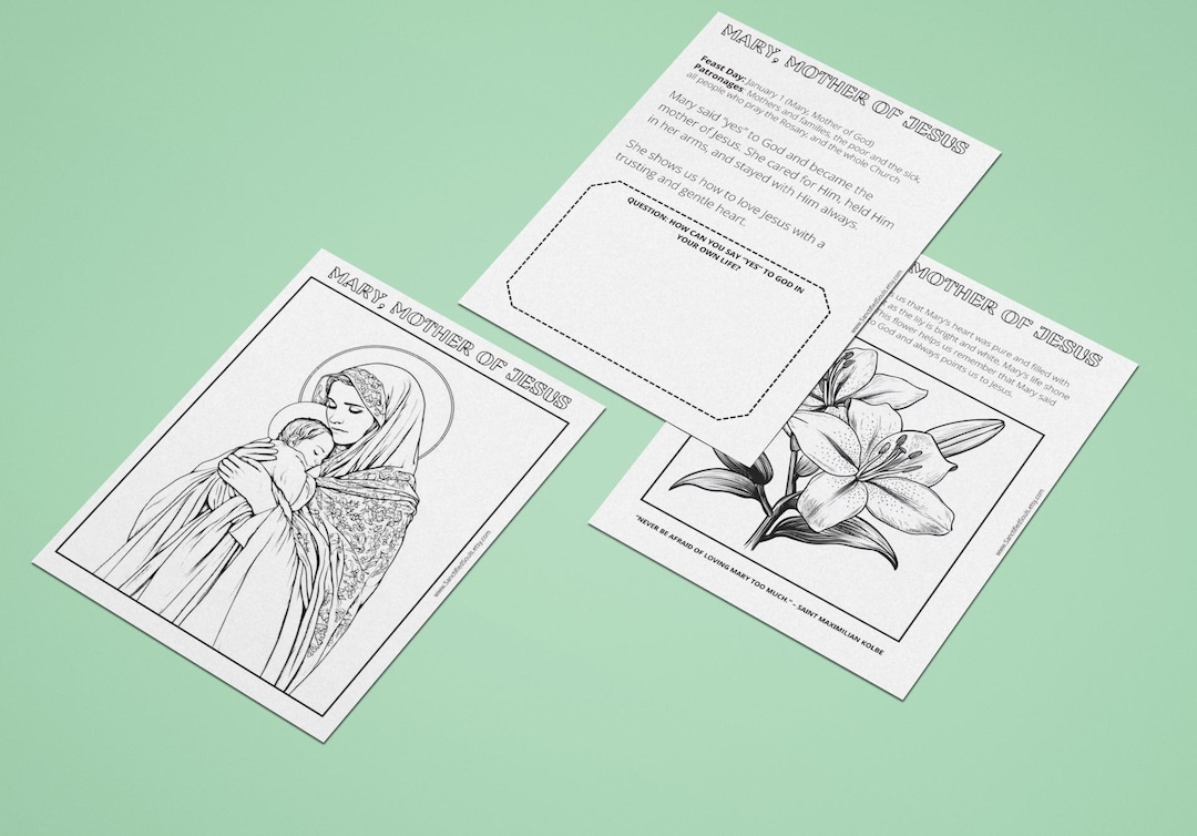 Digital Download - Coloring Pages & Work Page - Mary, Mother of Jesus ...