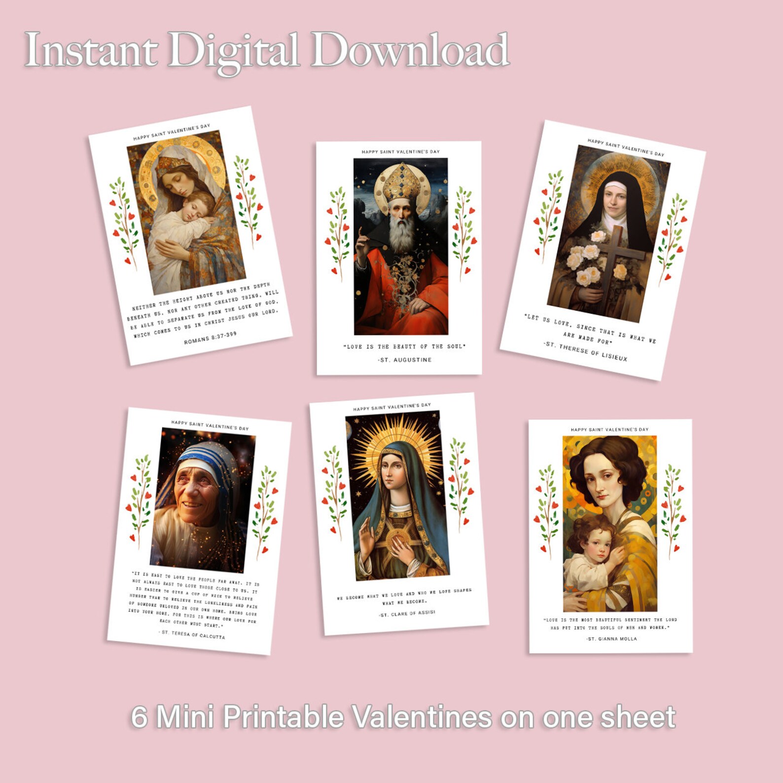 Instant Digital Download - Catholic Saints Valentine's Cards - 6 Mini ...
