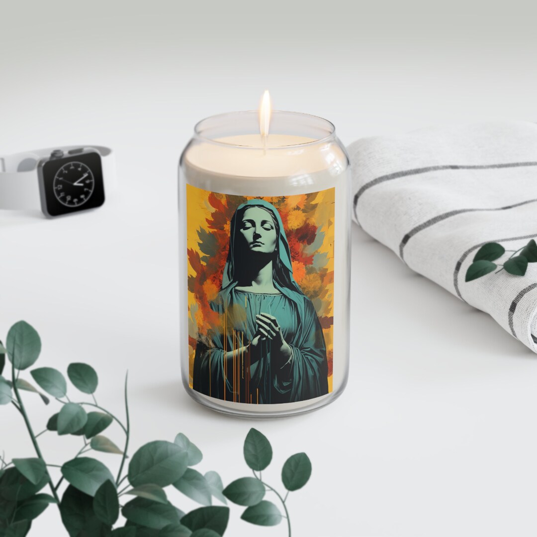 Virgin of Peace - Mother Mary Collage Art - Scented Prayer Candle, 13 ...