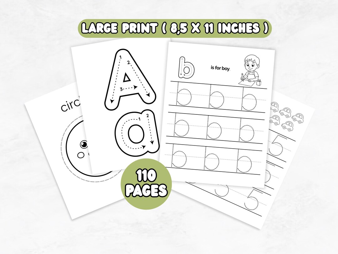 Kids ABC Numbers Shapes Tracing Workbook, Ages 3-5 (PDF Pattern) (8.5 X ...