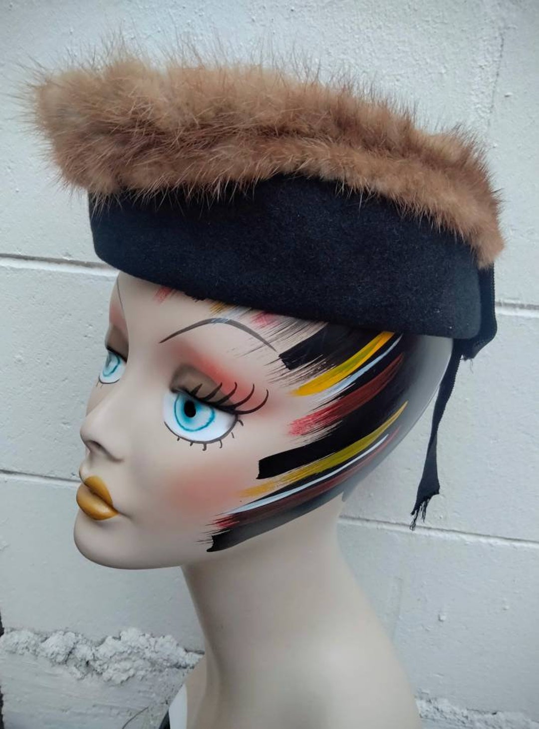 Vintage 1940s Black Felt Envelope Hat With Mink Fur Trim and Bow - Etsy
