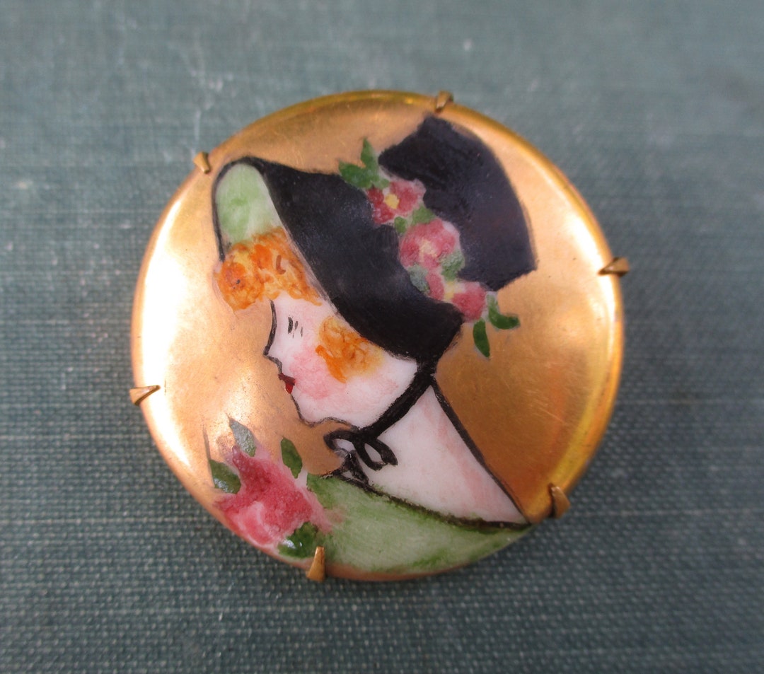 Antique Edwardian Hand Painted Porcelain Portrait Brooch - Etsy