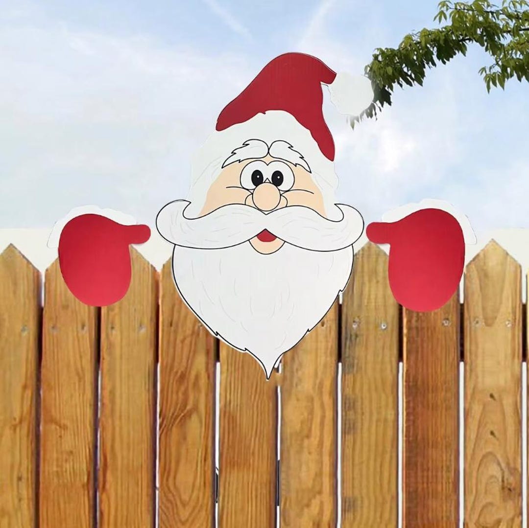 Santa Claus Peeker Fence Ornament, Holiday Yard Decor - Etsy