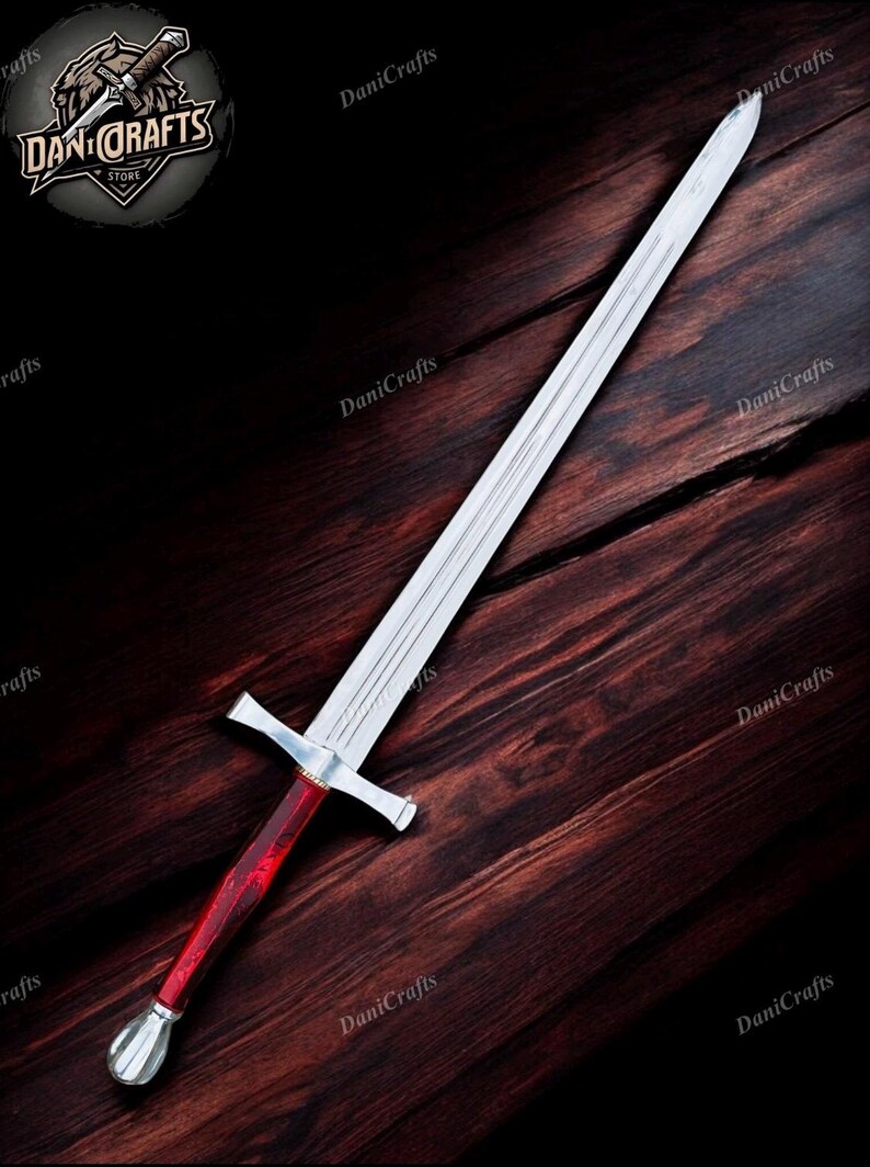 Hand-forged Medieval Longsword: 6150 Carbon Steel, Red Handle - Etsy