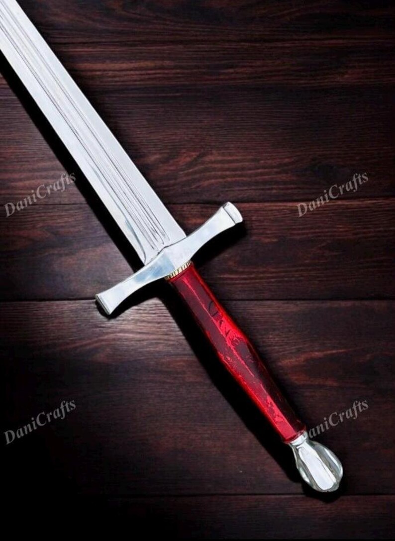 Hand-forged Medieval Longsword: 6150 Carbon Steel, Red Handle - Etsy